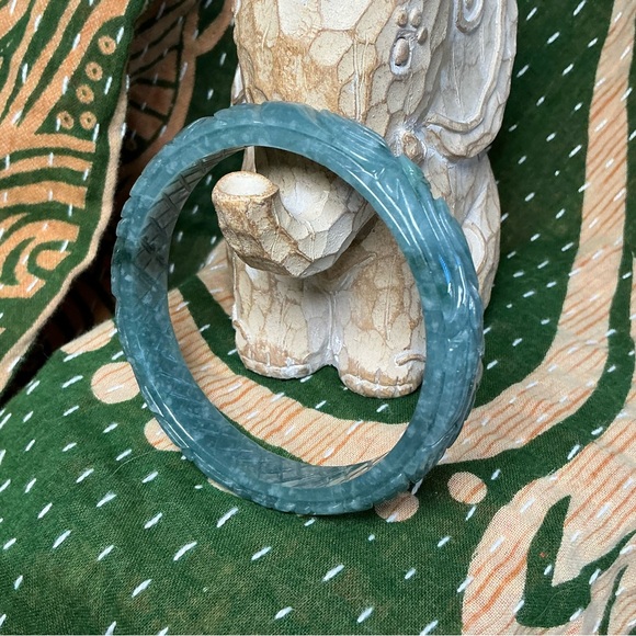 Jewelry | Blue Water Jade Hard Bangle Carved Size 628 | Poshmark